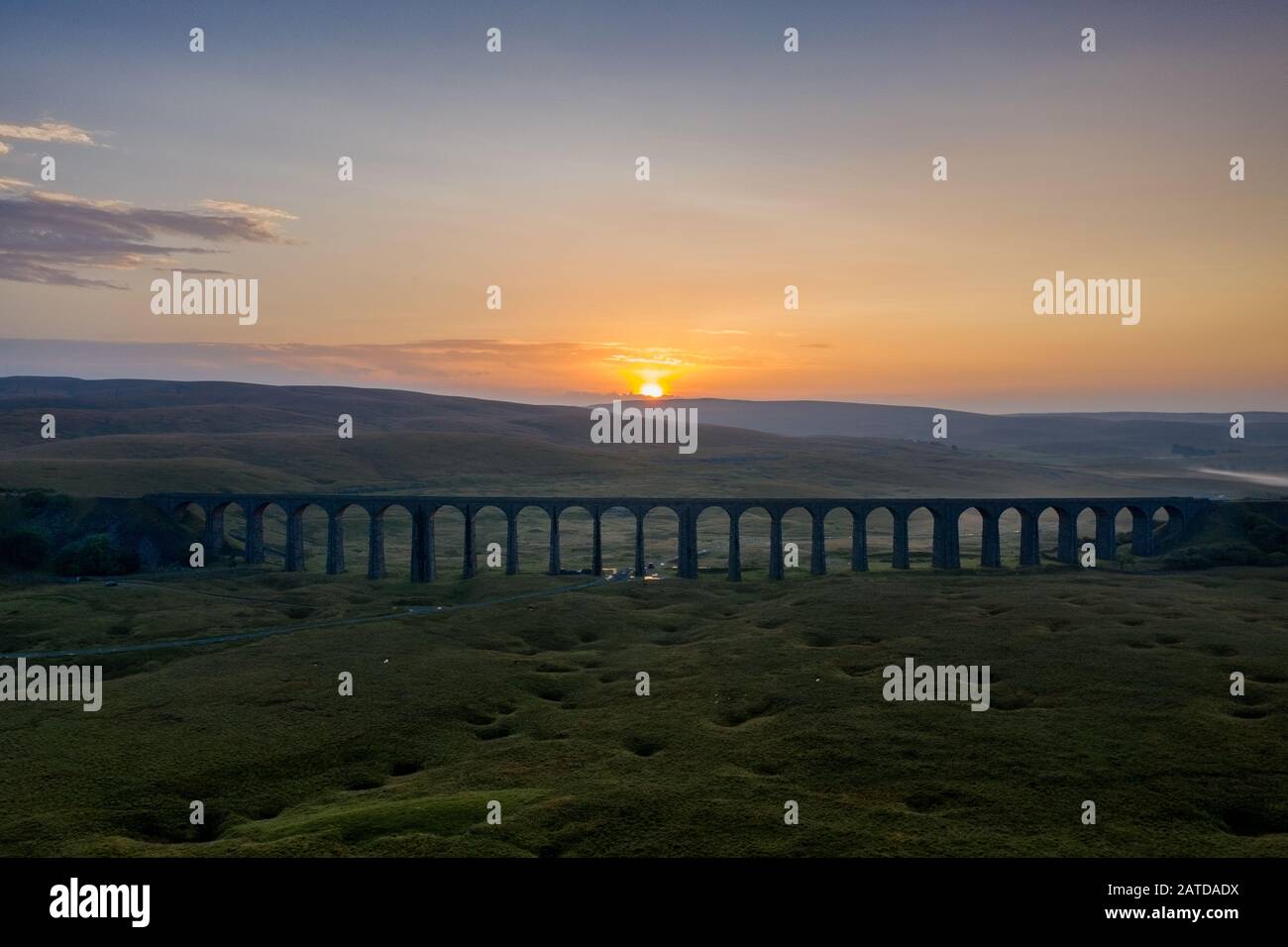 Sunset over Iconic Yorkshire Landmark Ribblehead Viaduct Stock Photo ...