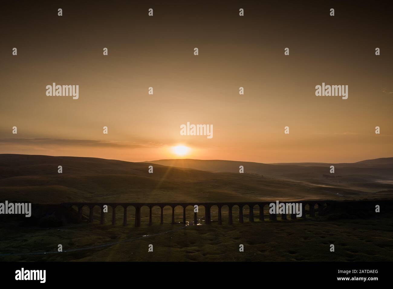 Sunset over Iconic Yorkshire Landmark Ribblehead Viaduct Stock Photo ...