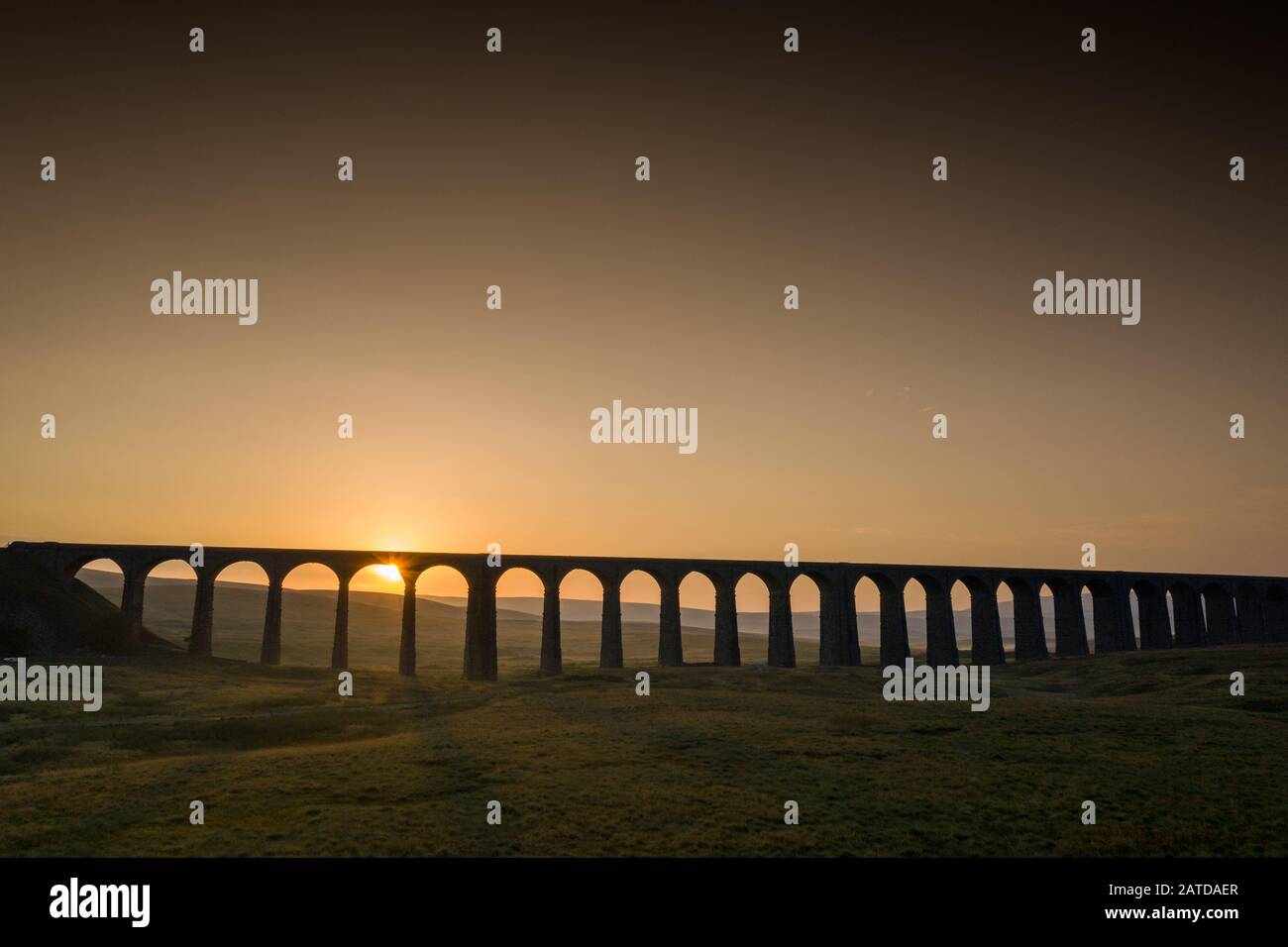 Sunset over Iconic Yorkshire Landmark Ribblehead Viaduct Stock Photo ...