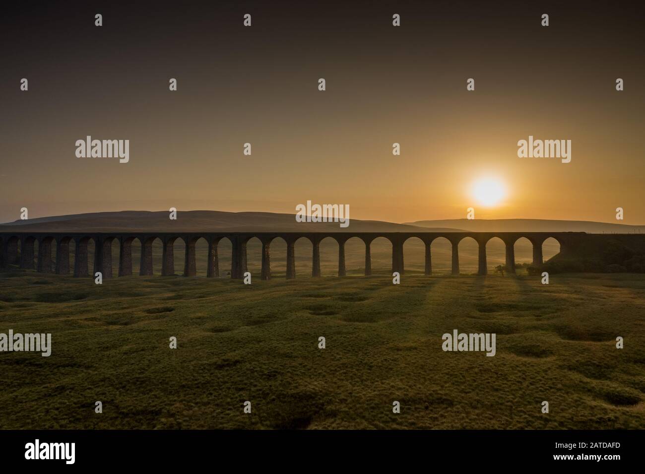 Sunset over Iconic Yorkshire Landmark Ribblehead Viaduct Stock Photo ...