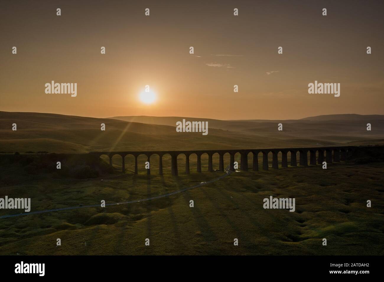 Sunset over Iconic Yorkshire Landmark Ribblehead Viaduct Stock Photo ...