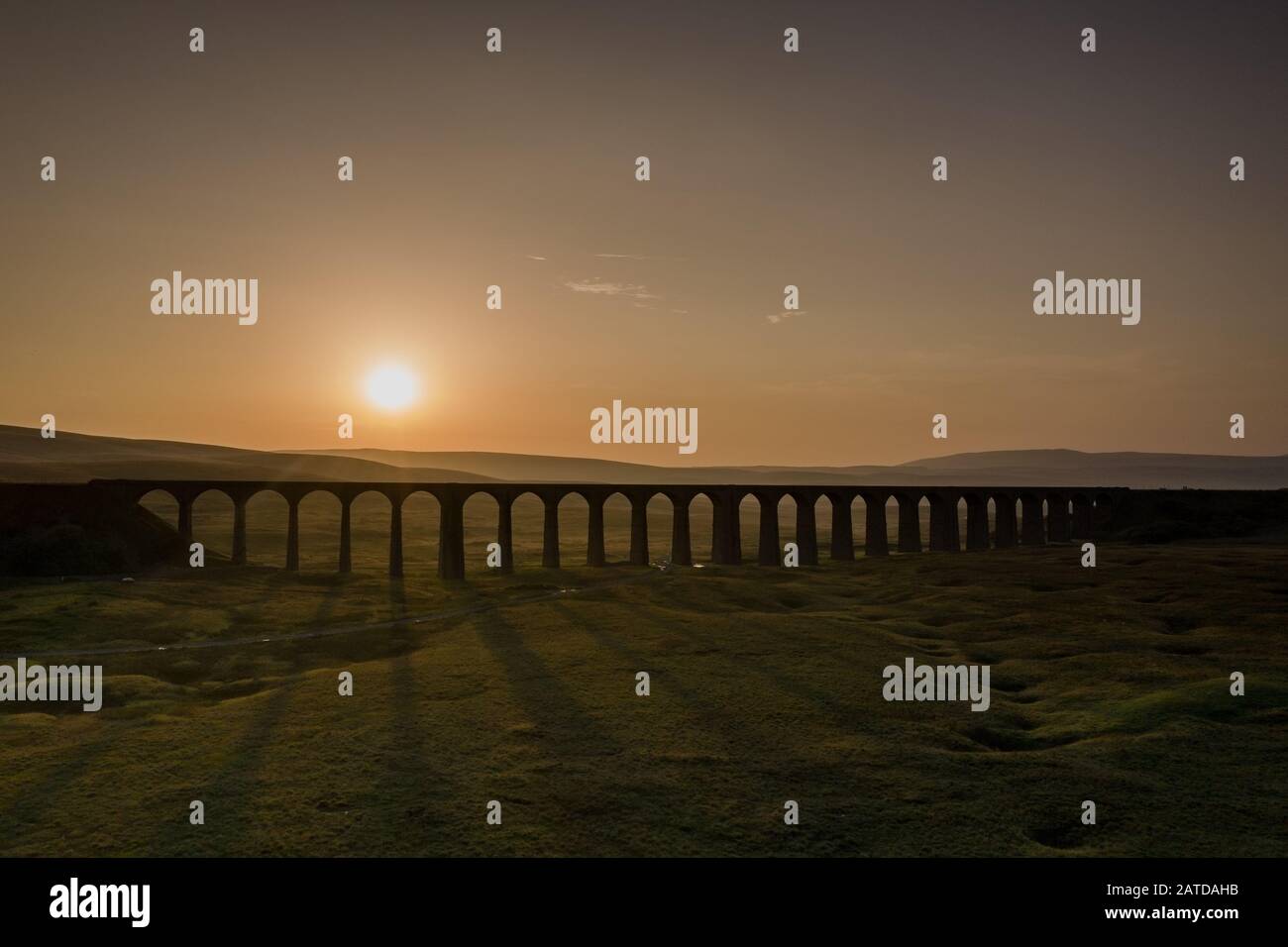Sunset over Iconic Yorkshire Landmark Ribblehead Viaduct Stock Photo ...
