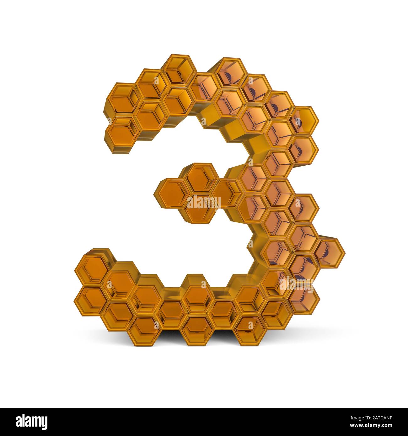 Number 3. Digital sign. Orange glossy abstract honeycomb font. 3D ...