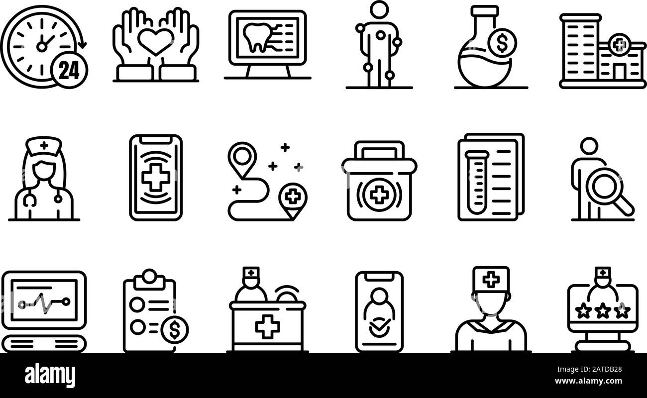 Private clinic icons set, outline style Stock Vector Image & Art - Alamy