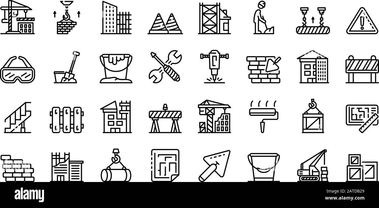 Building reconstruction icons set, outline style Stock Vector Image ...