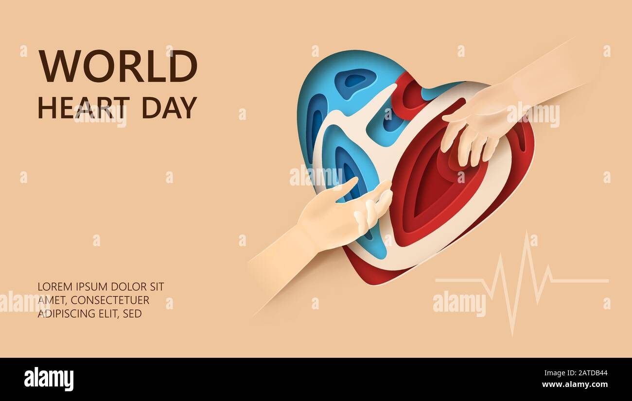 World Heart Day concept. Layered paper cut relief with World Heart Day ...