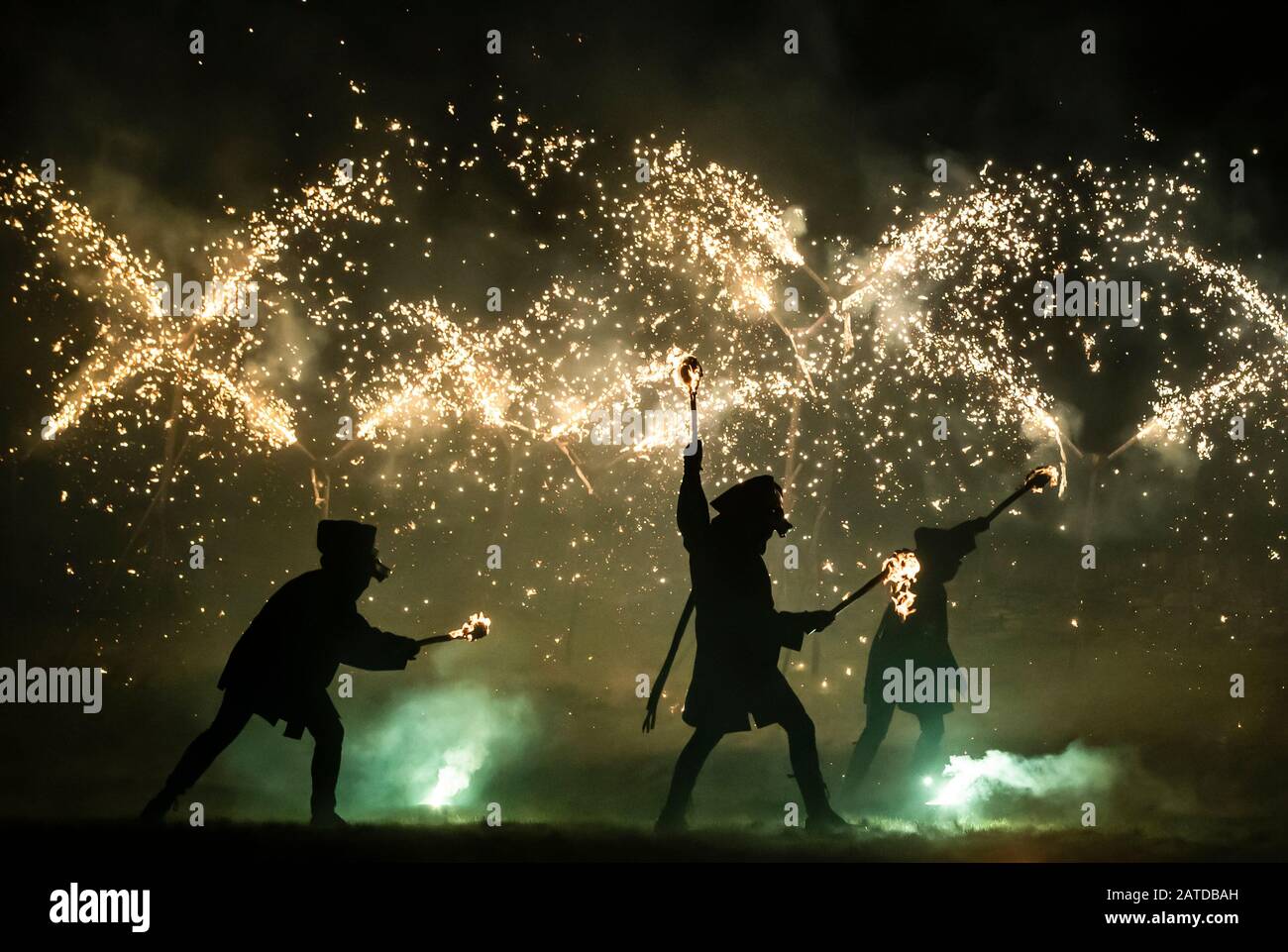 Fire artists during the Marsden Imbolc Fire Festival in Yorkshire Stock ...