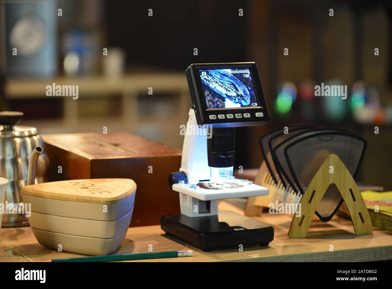 Contemporary coffee estimation lab instruments Stock Photo - Alamy