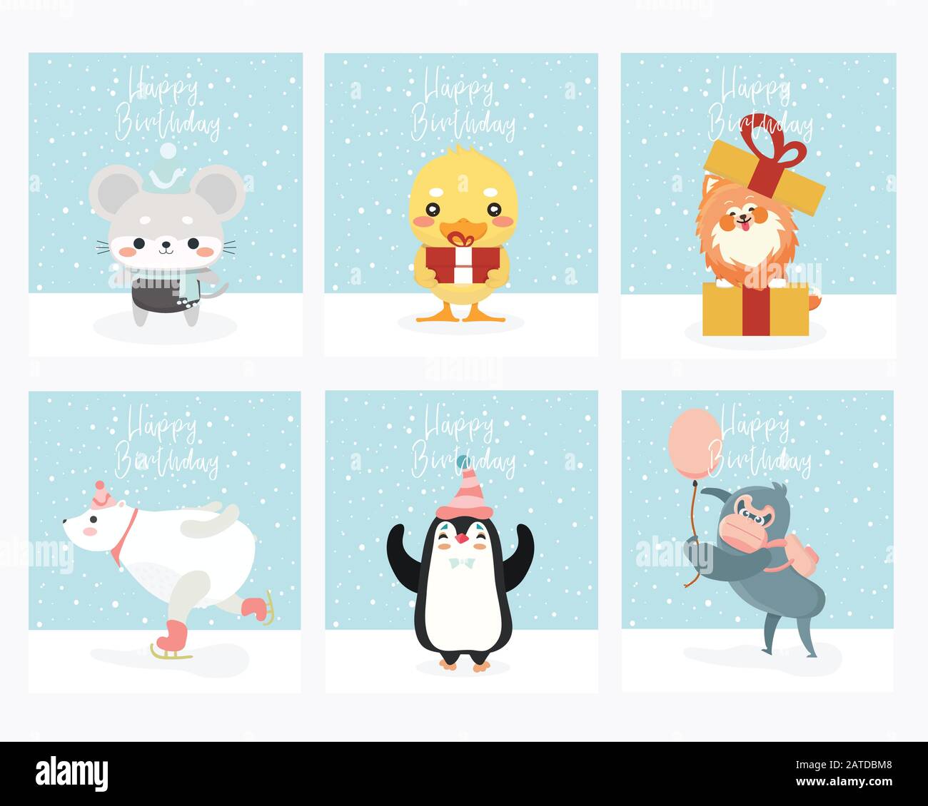 Set of Greeting card with animals vector illustration Stock Vector ...