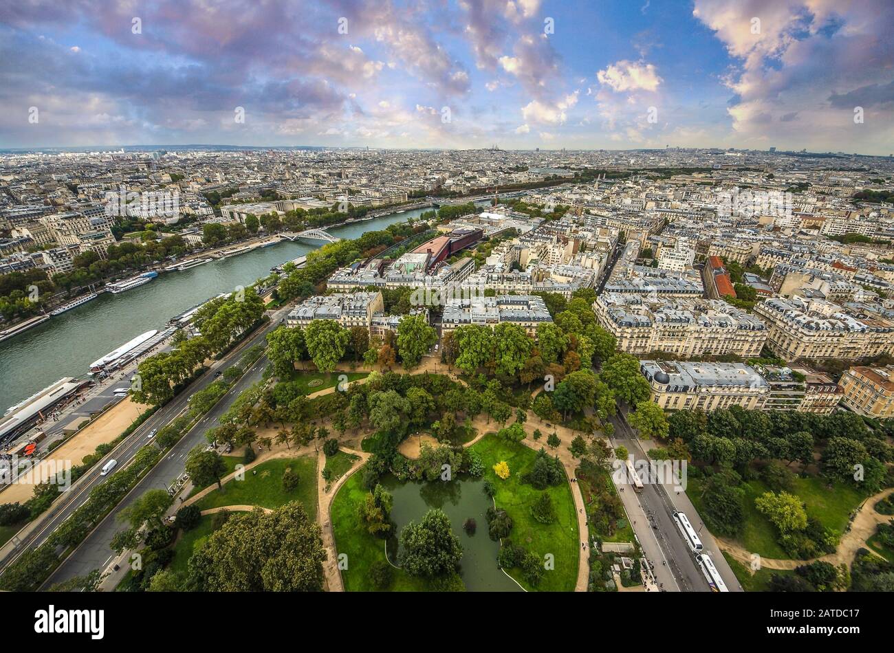 Aerial view on Paris and Sena river from Eiffel tower, Paris, France ...