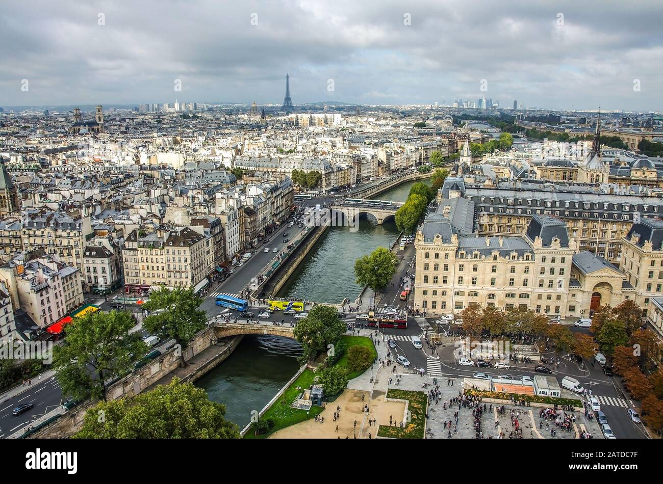 Paris day panorama of city center. View from Cathedral Notre Dame de ...