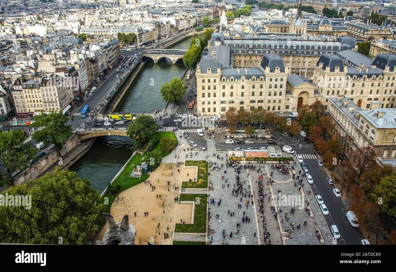 Paris day panorama of city center. View from Cathedral Notre Dame de ...