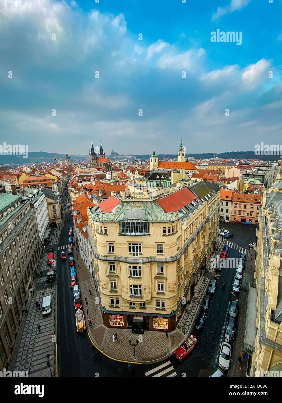 Prague red roofs and spires of historical Old Town of Prague. Cityscape ...