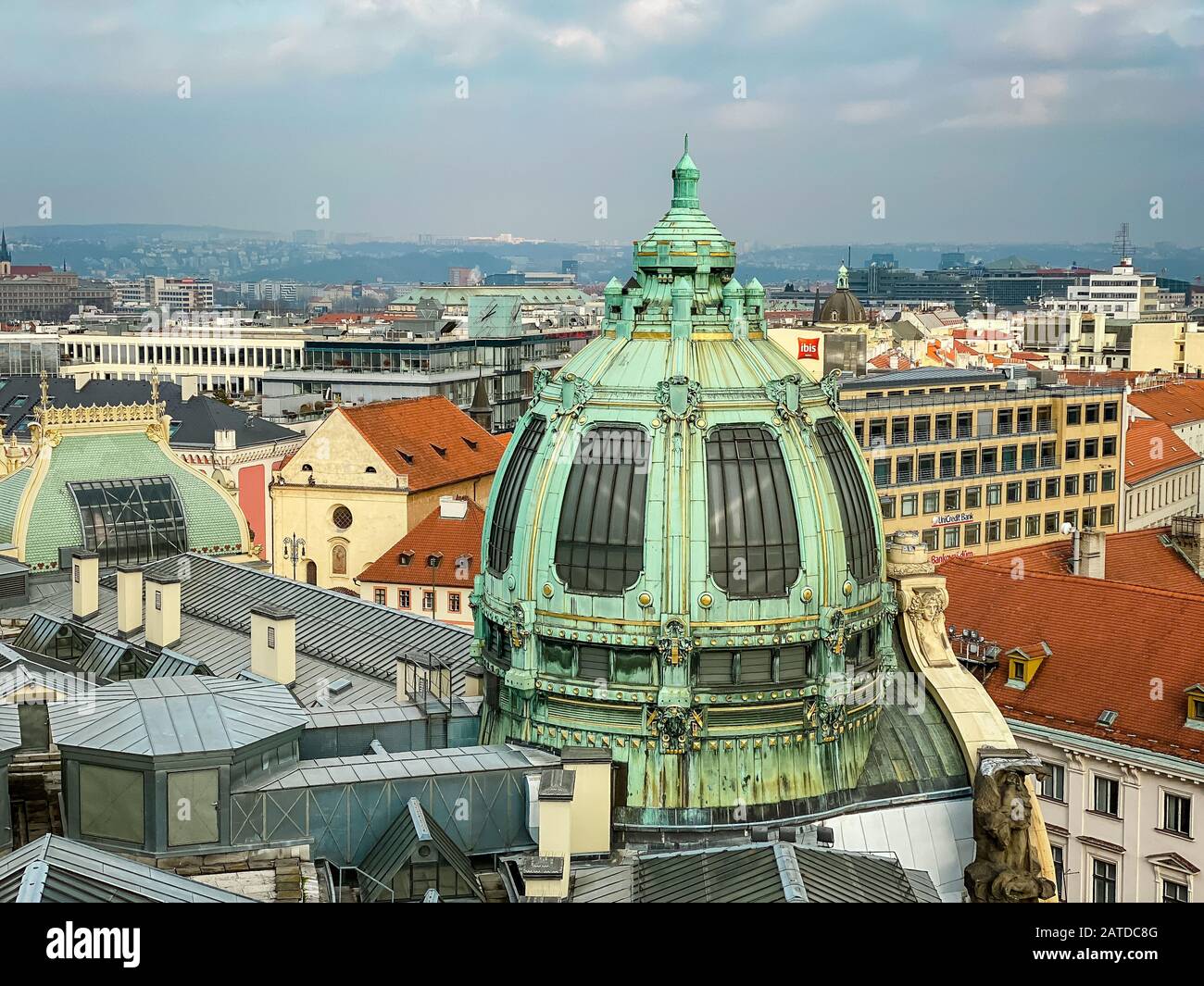 Prague red roofs and spires of historical Old Town of Prague. Cityscape ...