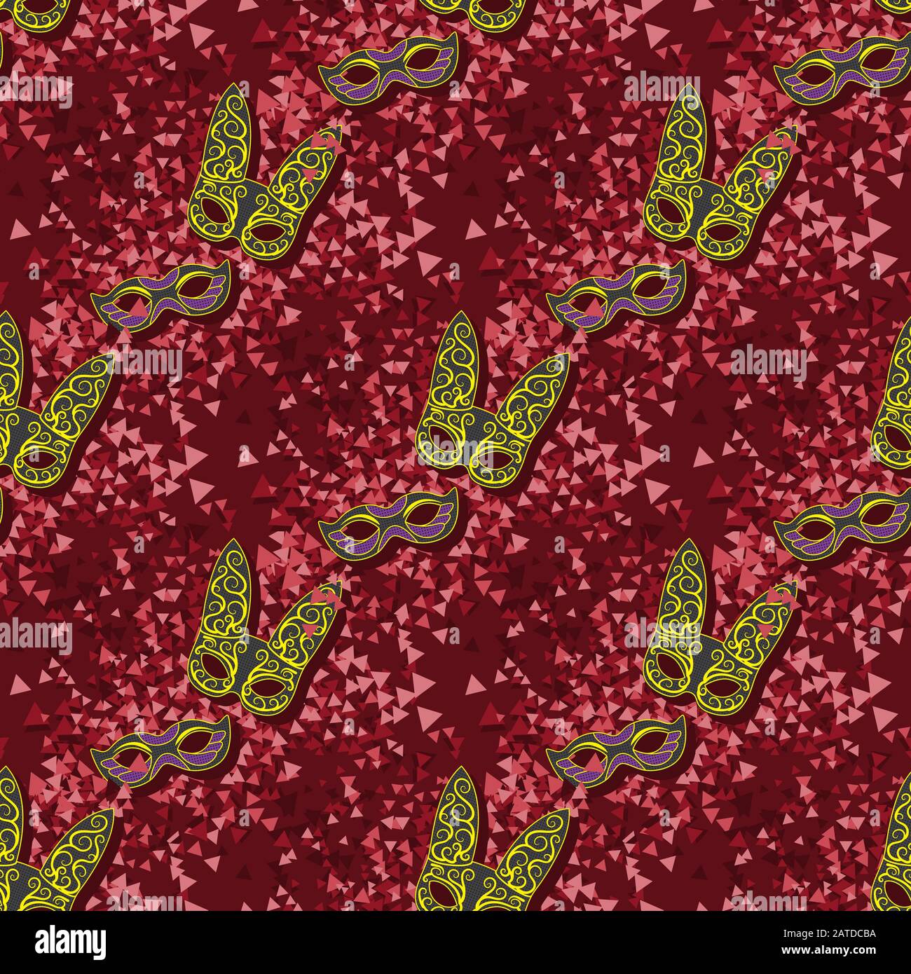 Mardi Gras seamless background with carnival masks on a maroon ...