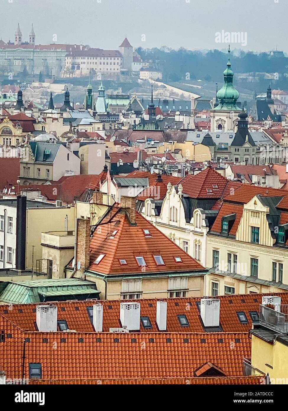 Prague red roofs and spires of historical Old Town of Prague. Cityscape ...
