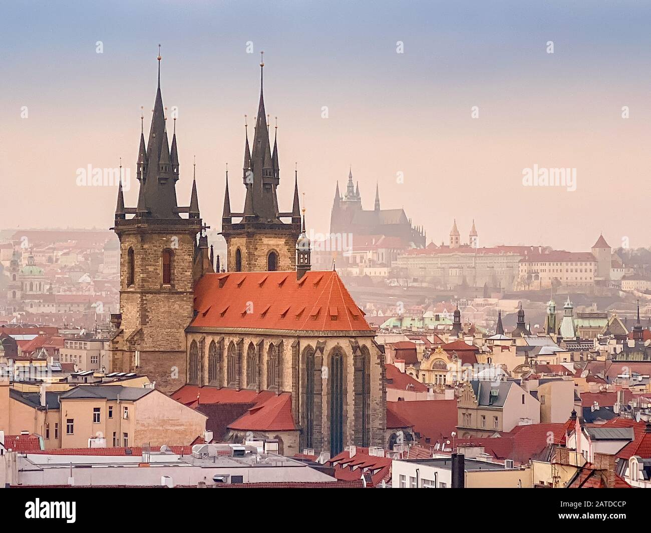 Prague red roofs and spires of historical Old Town of Prague. Cityscape ...