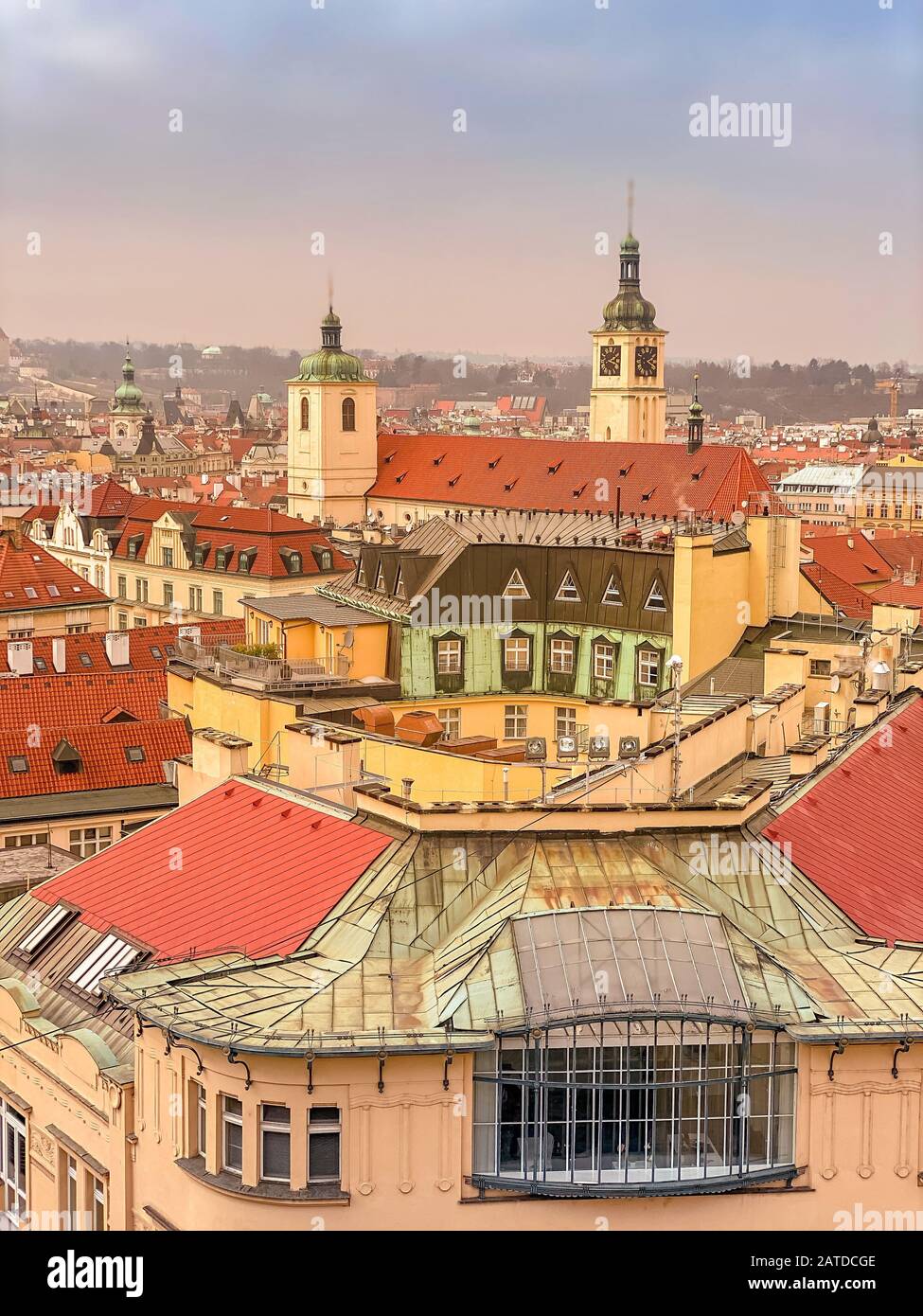 Prague red roofs and spires of historical Old Town of Prague. Cityscape ...