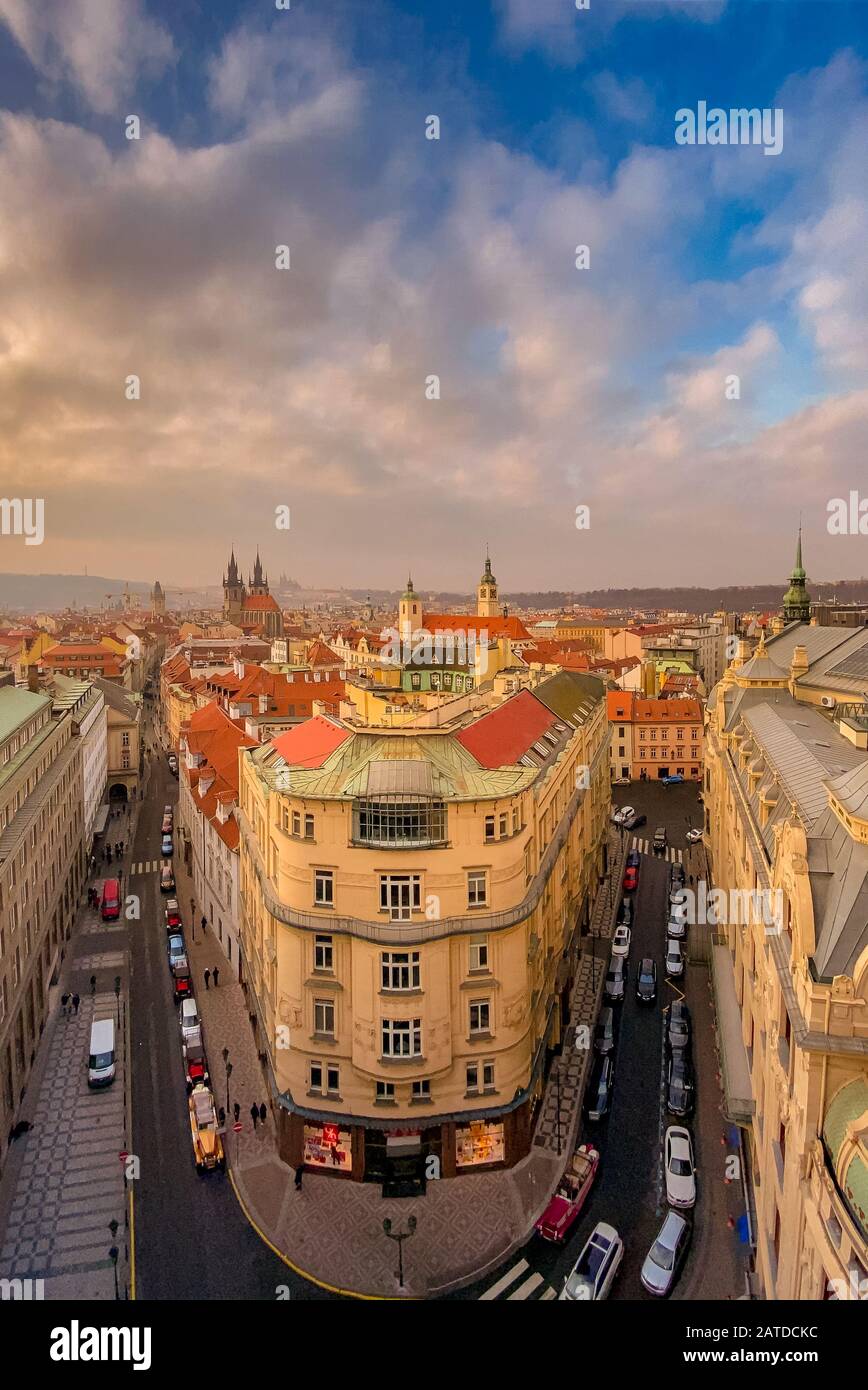 Prague red roofs and spires of historical Old Town of Prague. Cityscape ...