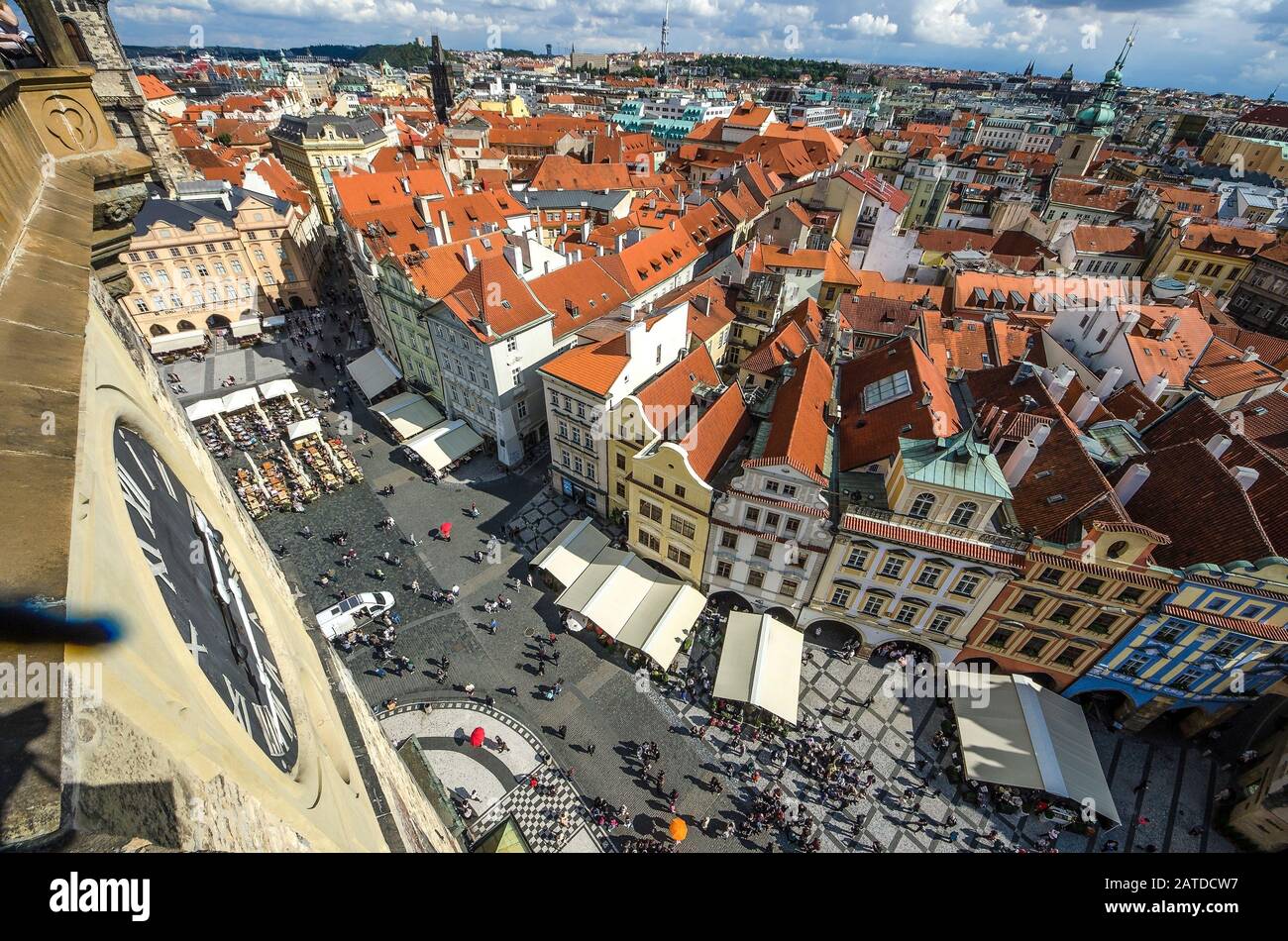 Prague Old town square, Aerial view of Staromestska square with clock ...