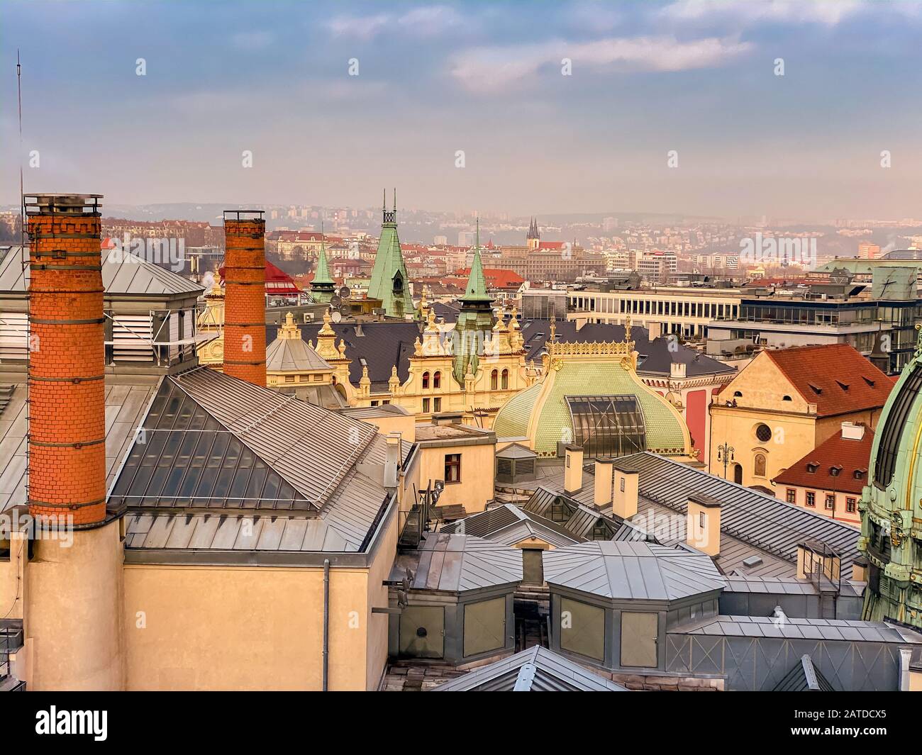 Prague red roofs and spires of historical Old Town of Prague. Cityscape ...