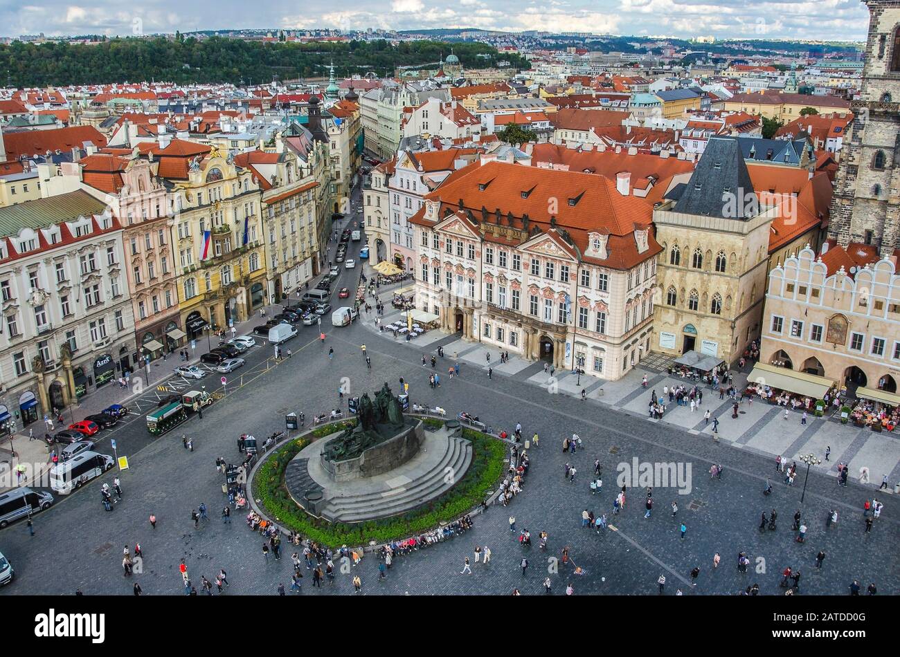 Prague Old town square, Aerial view of Staromestska square with clock ...