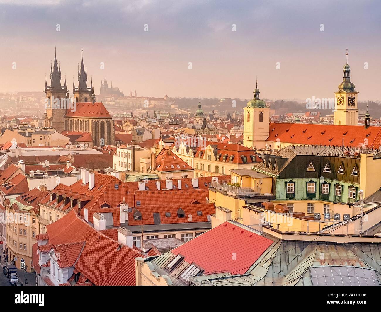 Prague red roofs and spires of historical Old Town of Prague. Cityscape ...