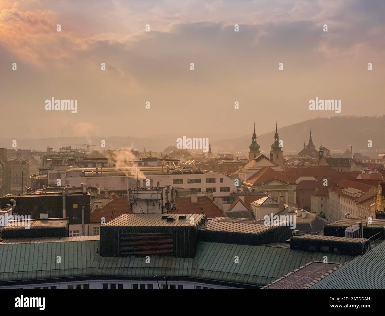 Prague red roofs and spires of historical Old Town of Prague. Cityscape ...