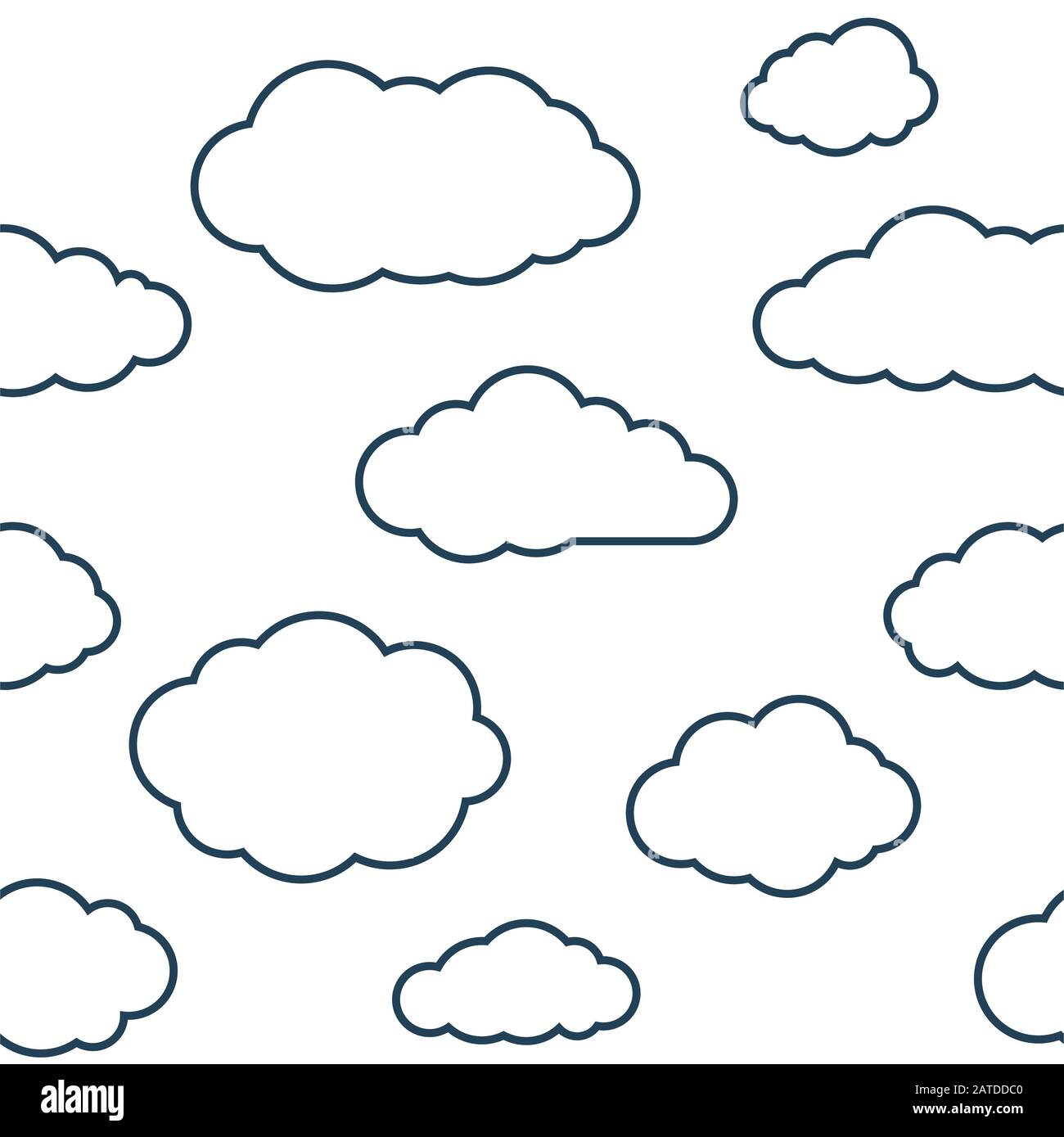 Clouds seamless pattern. White continuous background with outline sky ...
