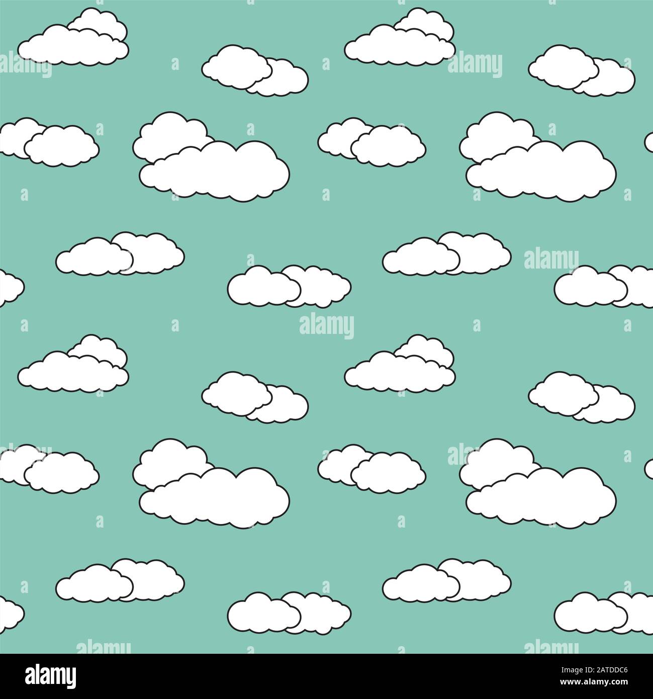 Seamless pattern with sky clouds. Vivid greenish background with white ...