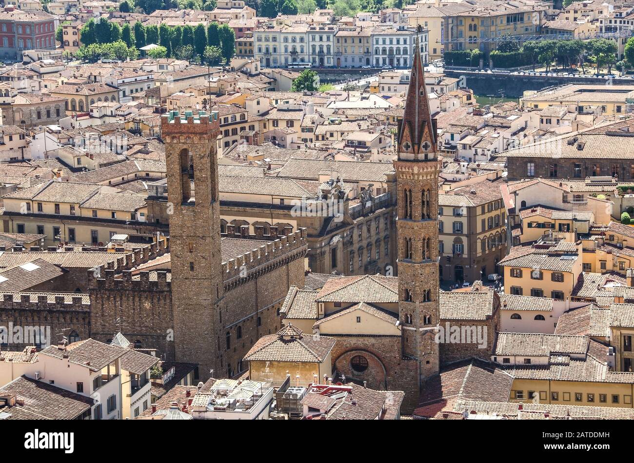 Tower of palazzo vecchio in florence top view to roofs old town Stock ...