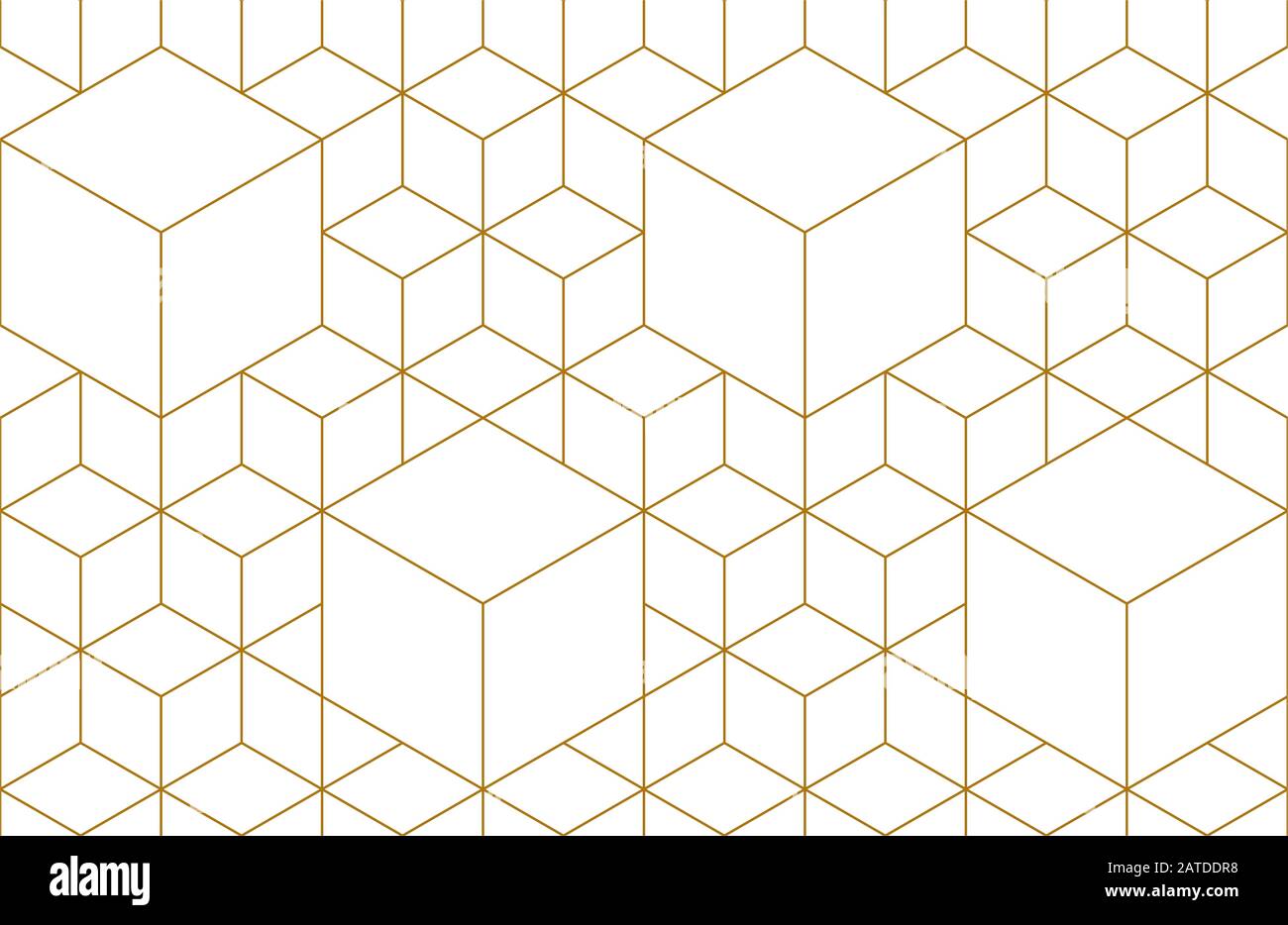 Golden lines, hexagons, rhombs and nodes seamless pattern. Geometric abstract repeating texture ...