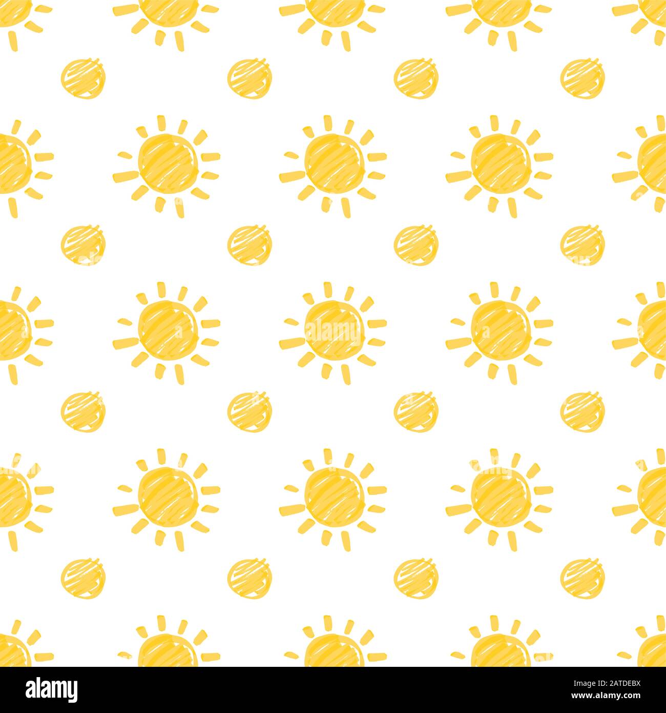 Seamless pattern with sun and dots hand drawn by marker. Sunny ...