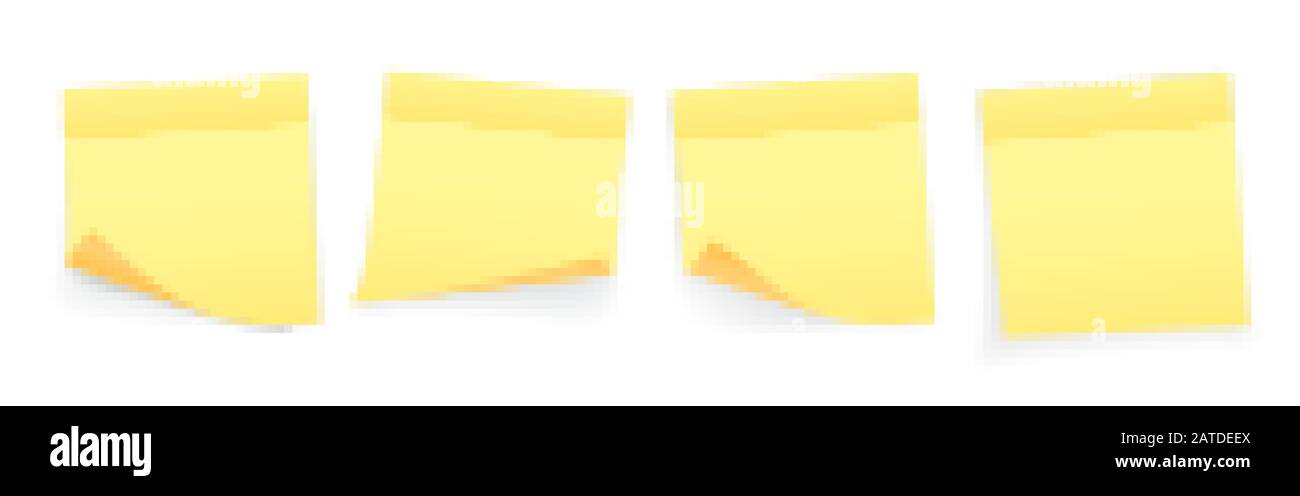 Collection of yellow colored sheets of note papers with curled corner ...