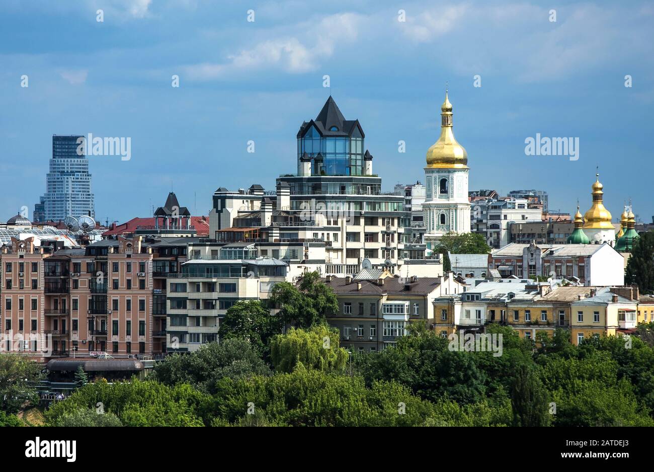 Aerial top view of Kiev churches on hills from above, Kyiv city ...