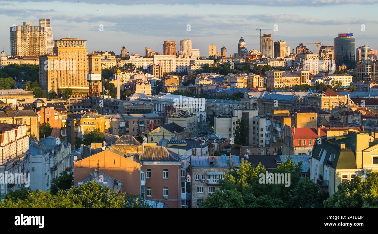 Panorama of kyiv city center, business cityscape of Kiev, Ukraine. Old ...