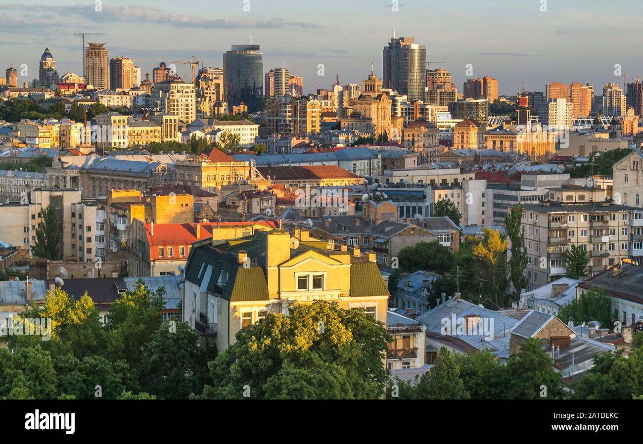 Panorama of kyiv city center, business cityscape of Kiev, Ukraine. Old ...