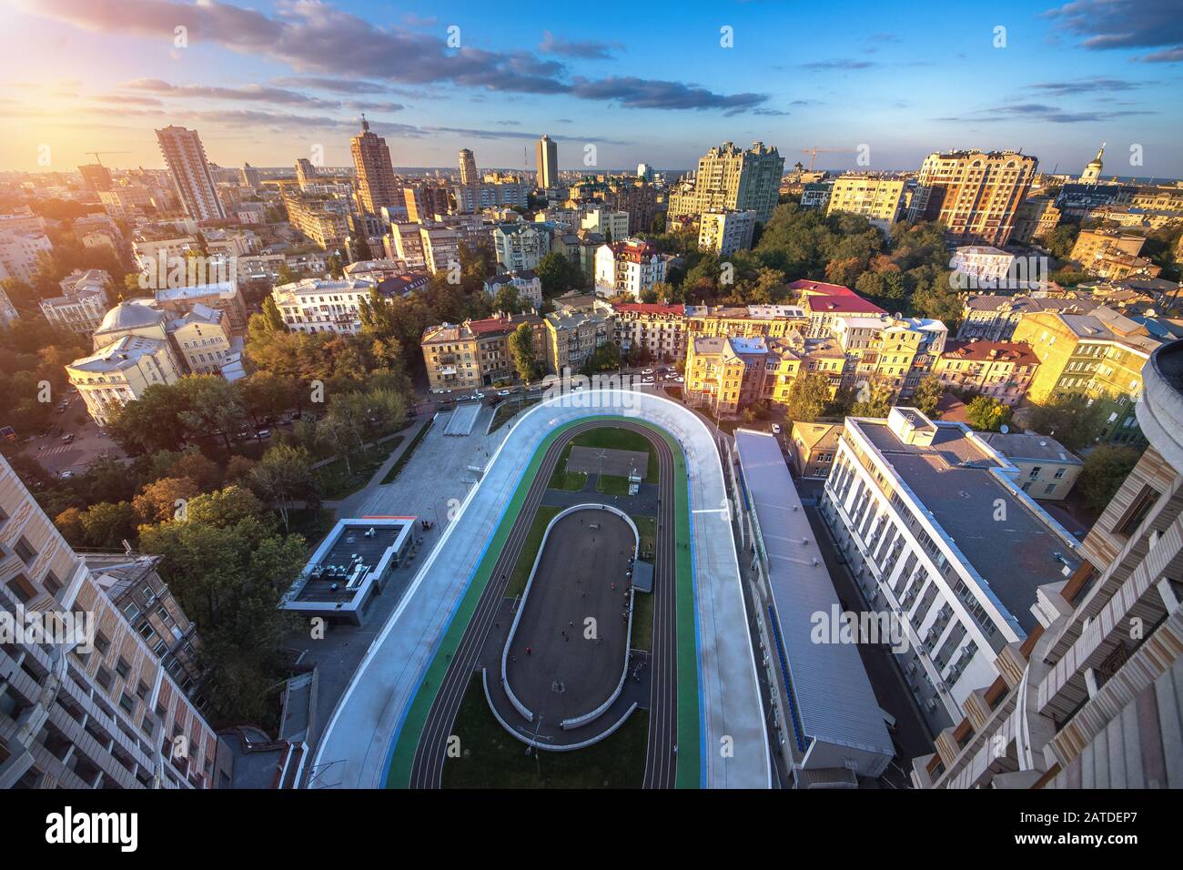 Summer evening in Kiev, cycle track, aerial view Stock Photo - Alamy