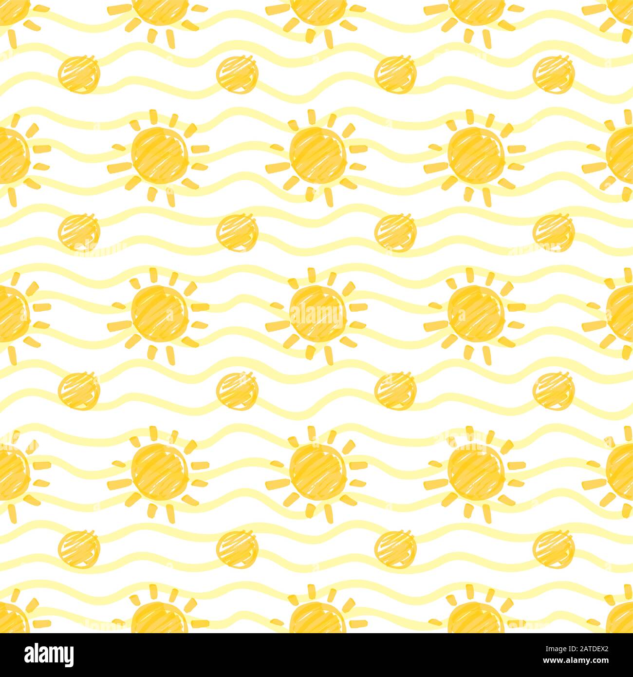 Seamless pattern with sun and dots hand drawn by marker. Sunshine ...