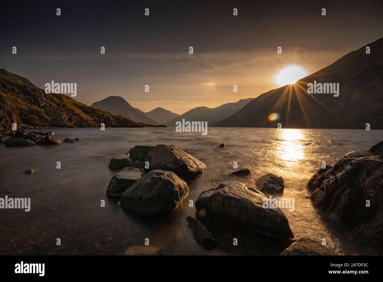 Sunrise over Wast Water a lake located in Wasdale, a valley in the ...