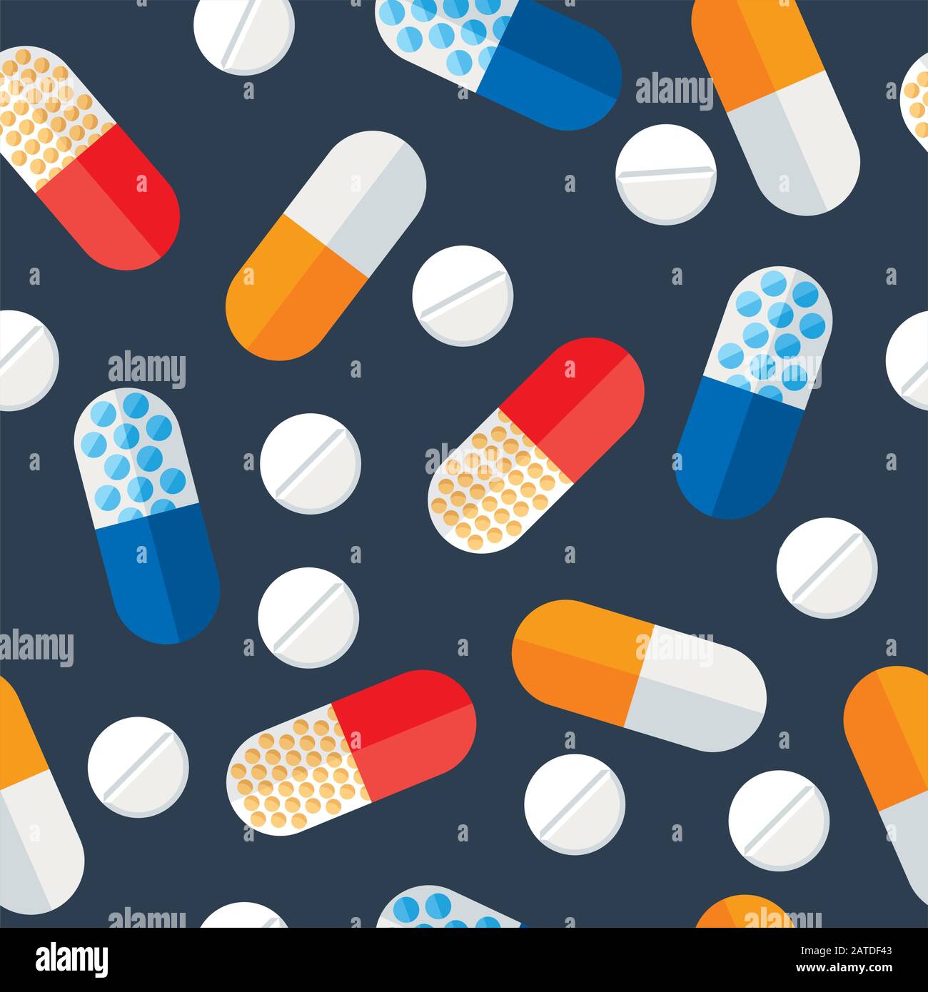 Medical pills and tablets texture in flat style. Stylized medication ...