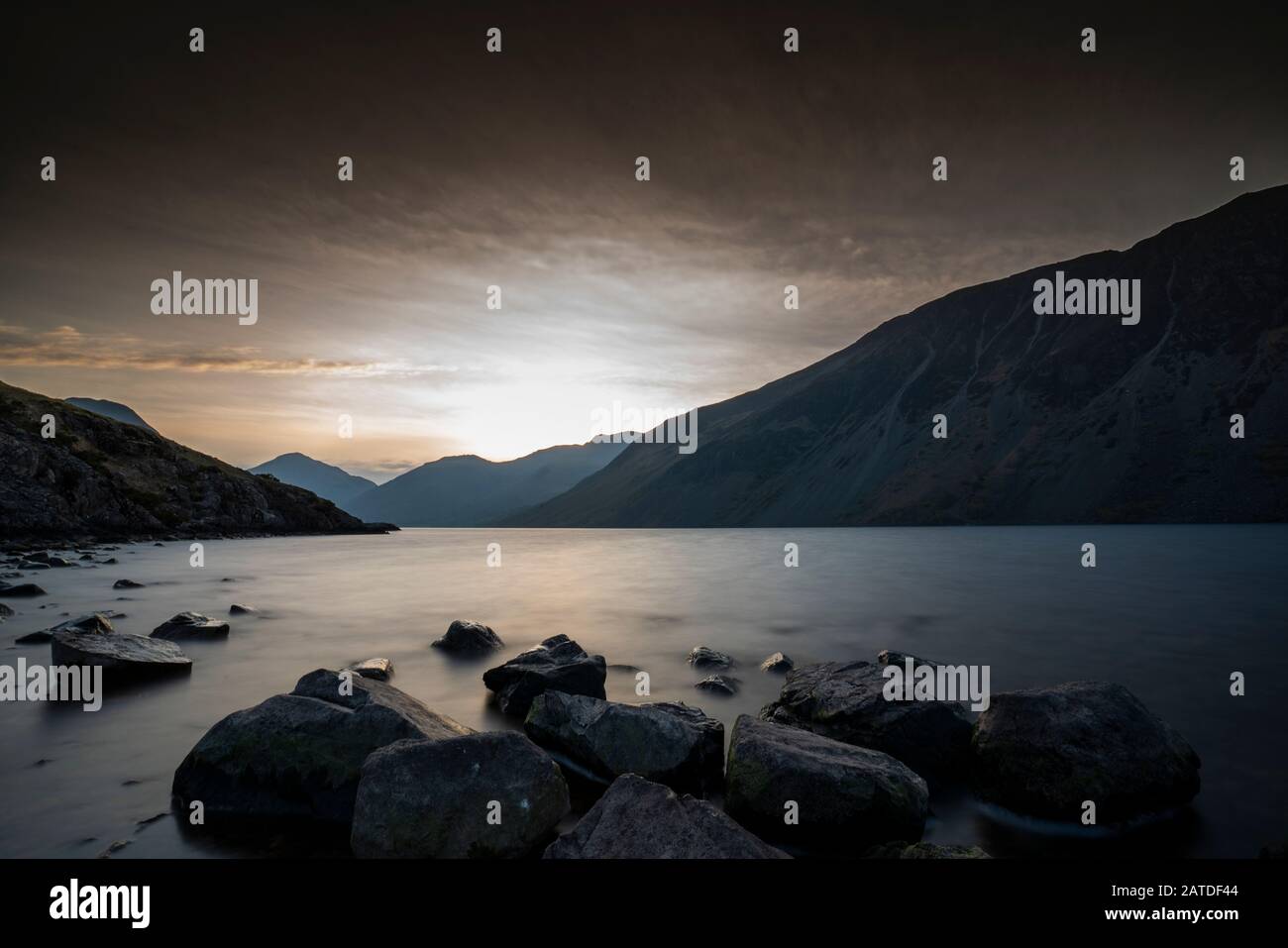 Sunrise over Wast Water a lake located in Wasdale, a valley in the ...