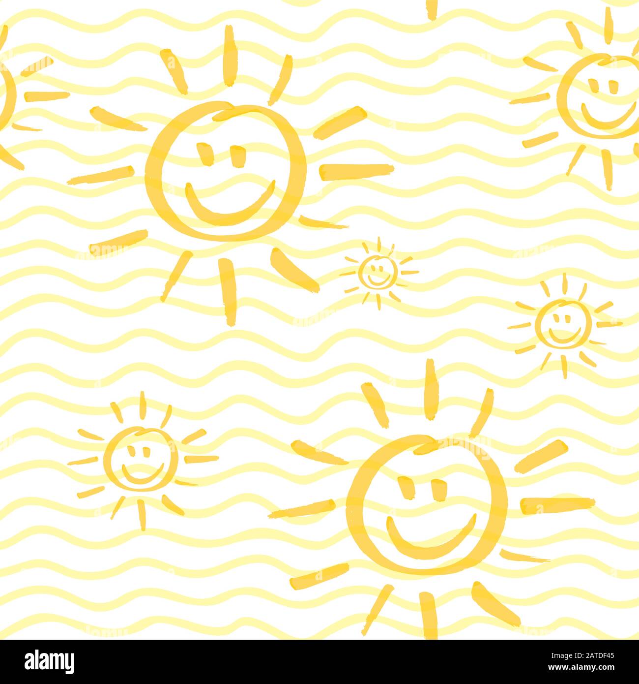 Seamless pattern with smiling sun hand drawn by marker. Sunshine ...