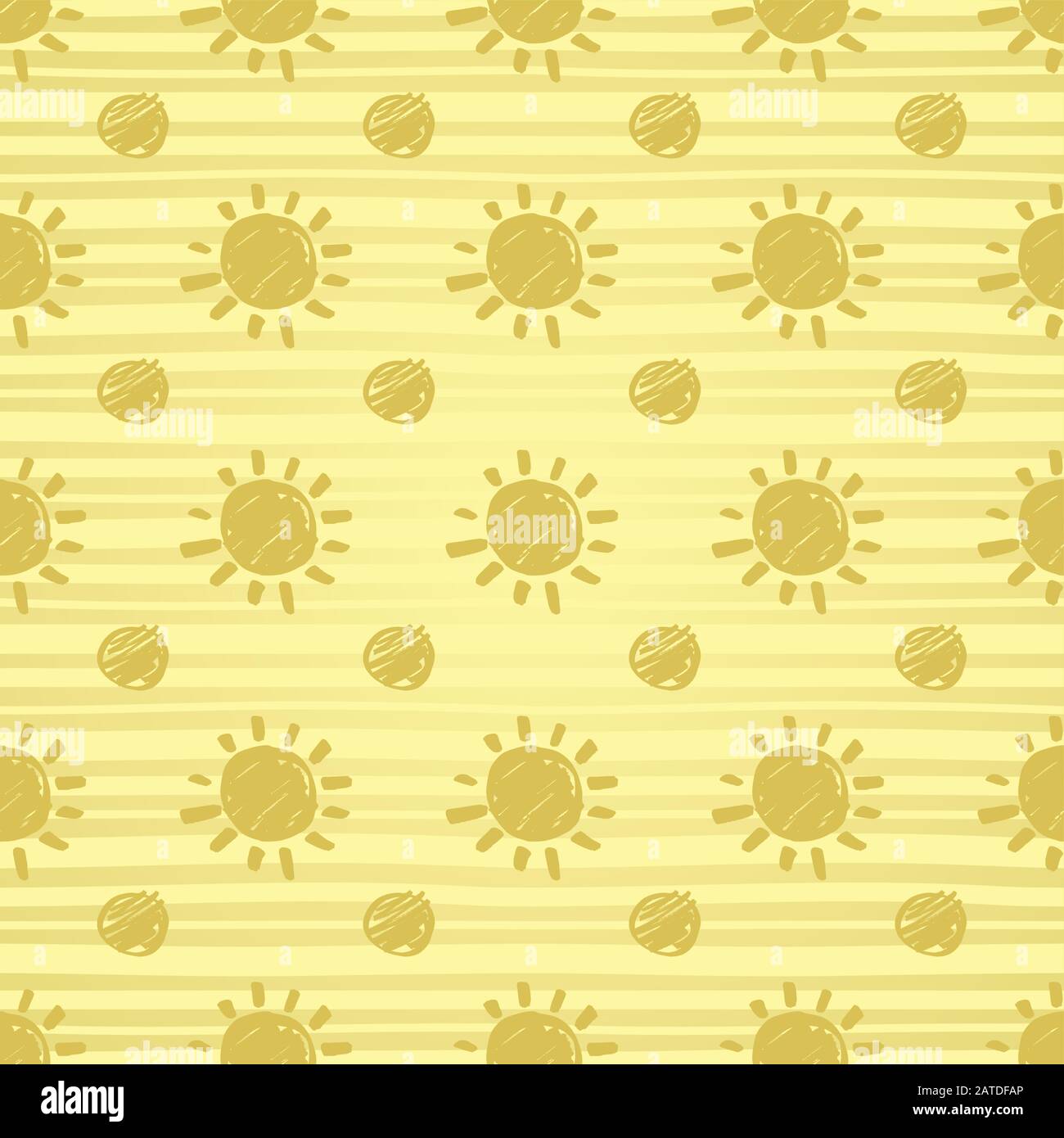 Seamless pattern with gold painted sun and dots hand drawn by marker ...
