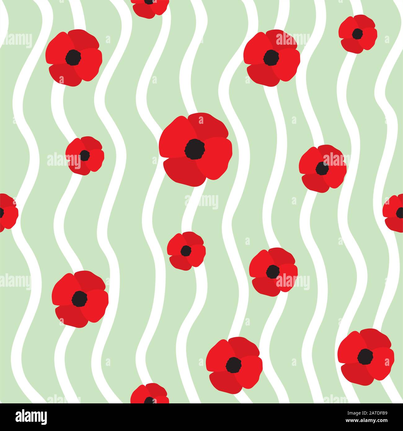 Red poppy seamless pattern. Repeating texture with stylized flowers and wavy vertical lines ...