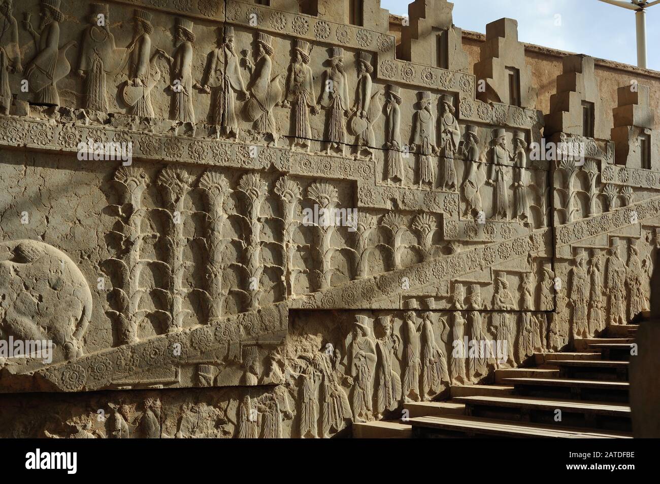 Achaemenid bas relief carvings on side panels of staircase toward the ...
