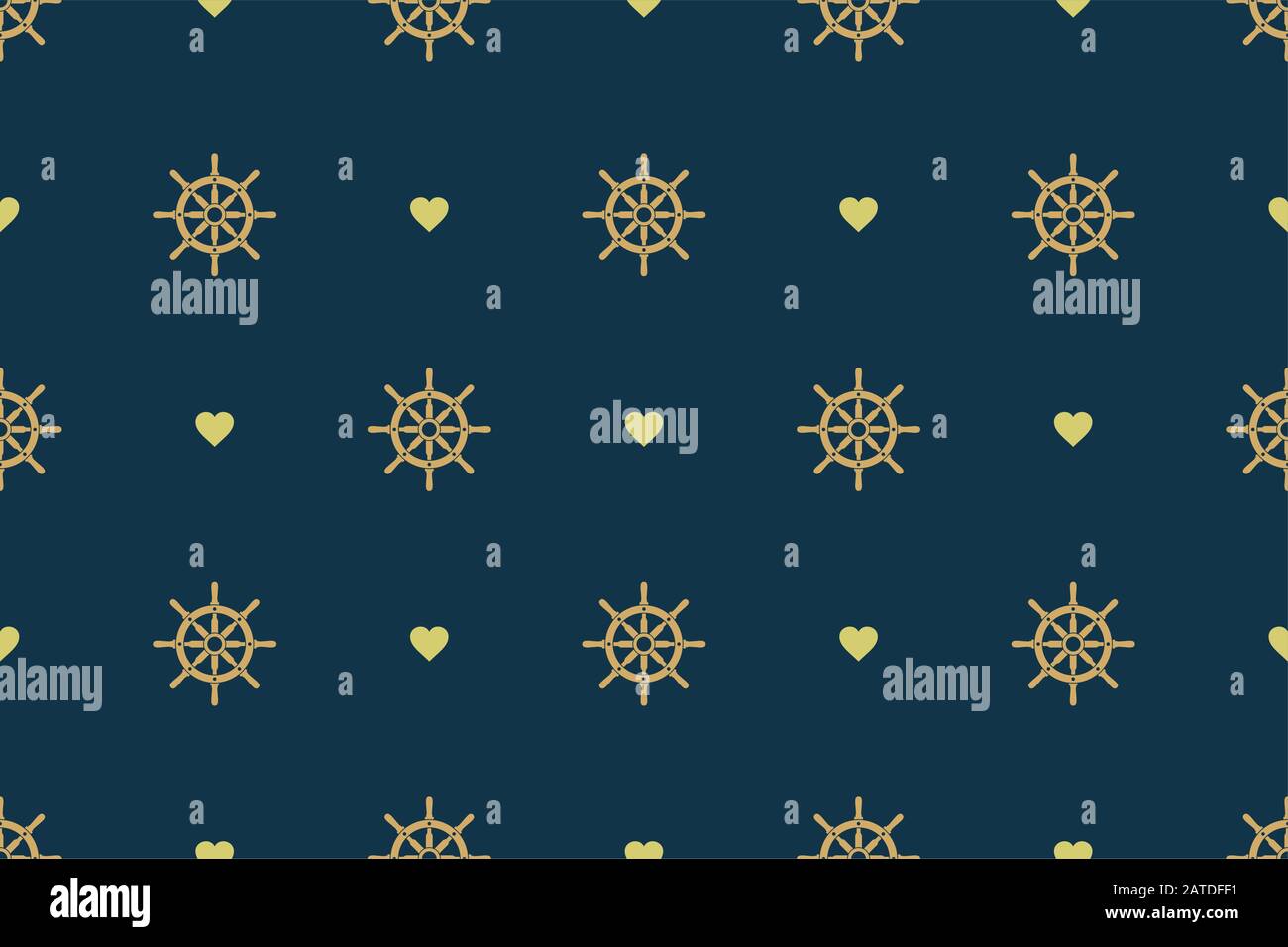 Ship steering wheel seamless pattern. Boat helms and hearts repeating ...