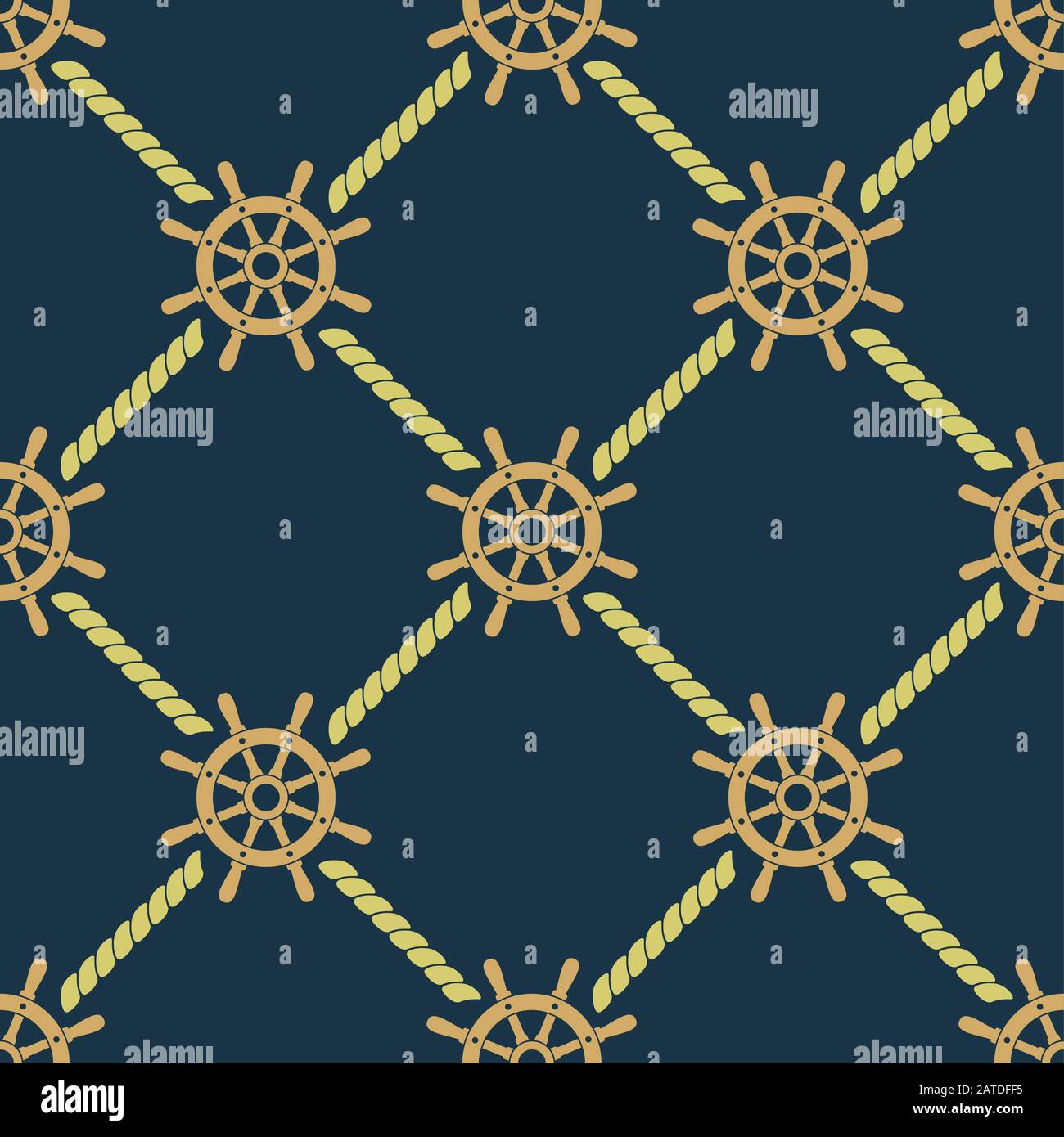 Ship steering wheel seamless pattern. Boat helms and ropes repeating ...