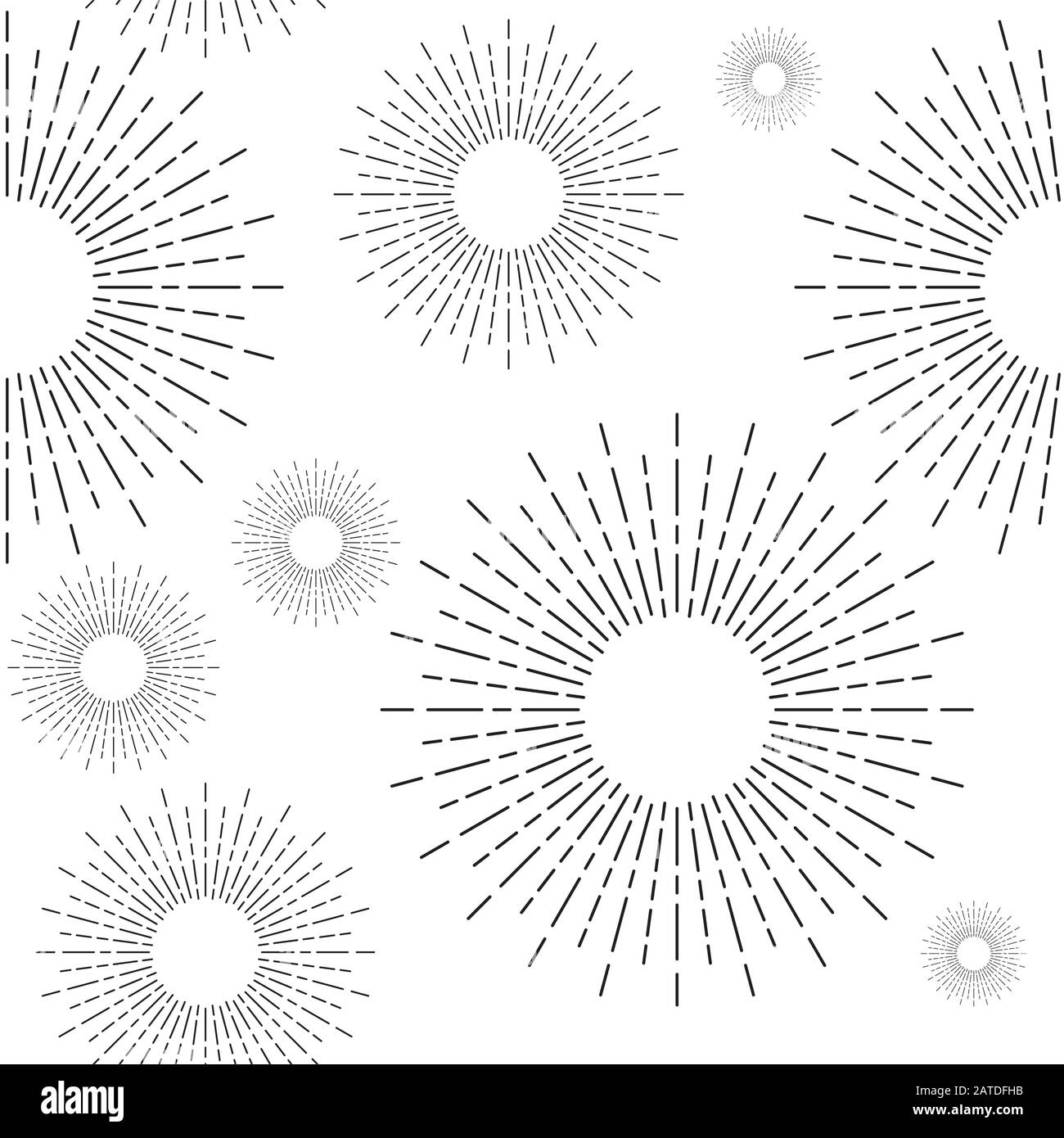 Sunshine rays seamless pattern in vintage style. Sunburst linear ...