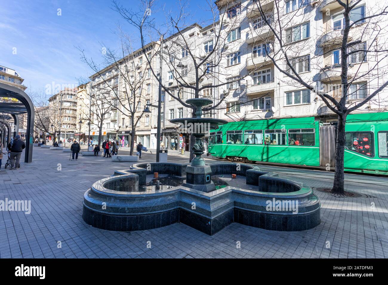 Sofia, Bulgaria - February 01, 2020: Renovated `Slaveikov` square in ...